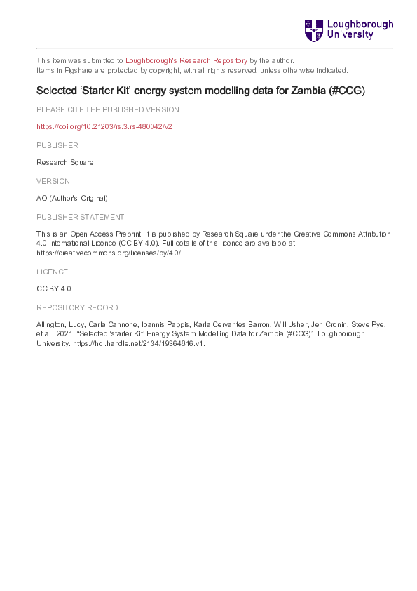 (PDF) Selected ‘Starter Kit’ energy system modelling data for Mali (#CCG)