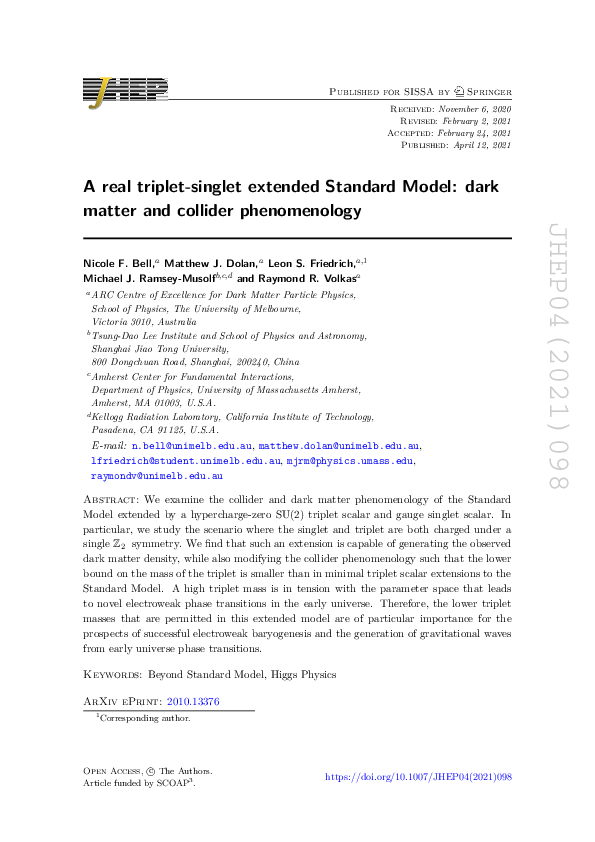 (PDF) A real triplet-singlet extended Standard Model: dark matter and ...