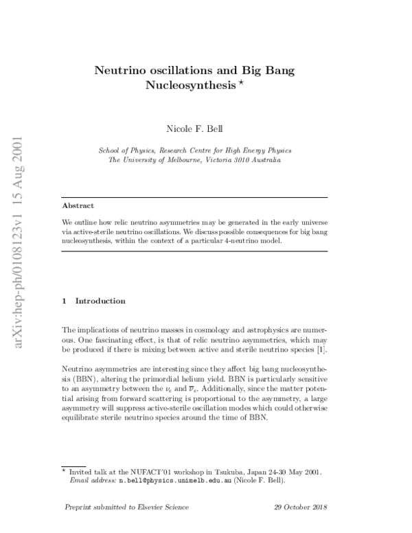 (PDF) Neutrino oscillations and big bang nucleosynthesis