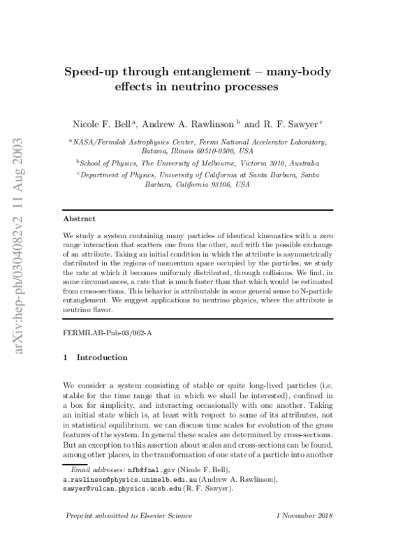 (PDF) Speed-up through entanglement—many-body effects in neutrino processes