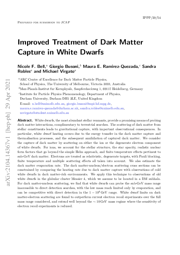 (PDF) Improved treatment of dark matter capture in white dwarfs