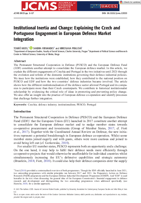 (PDF) Institutional Inertia and Change: Explaining the Czech and Portuguese Engagement in ...