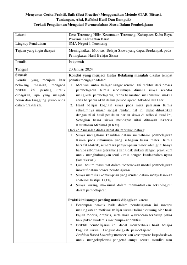 (PDF) Menyusun Cerita Praktik Baik (Best Practice) Menggunakan Metode ...