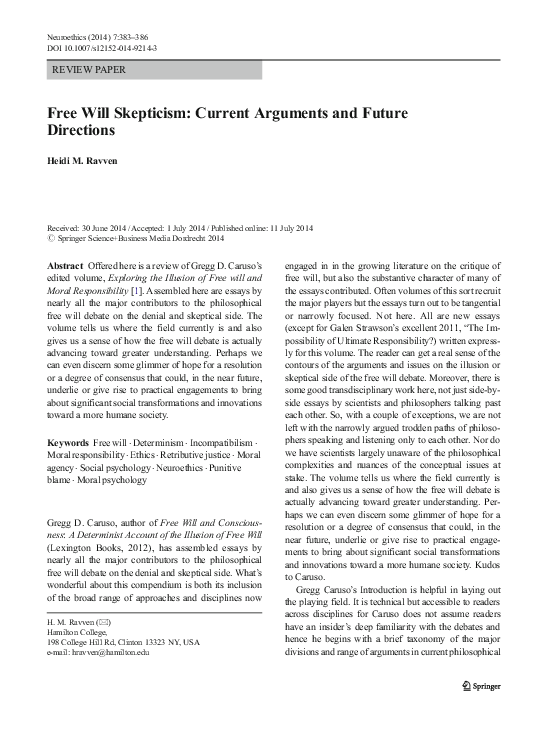 (PDF) Free Will Skepticism: Current Arguments and Future Directions