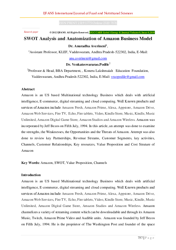 (PDF) SWOT Analysis and Anatomization of Amazon Business Model