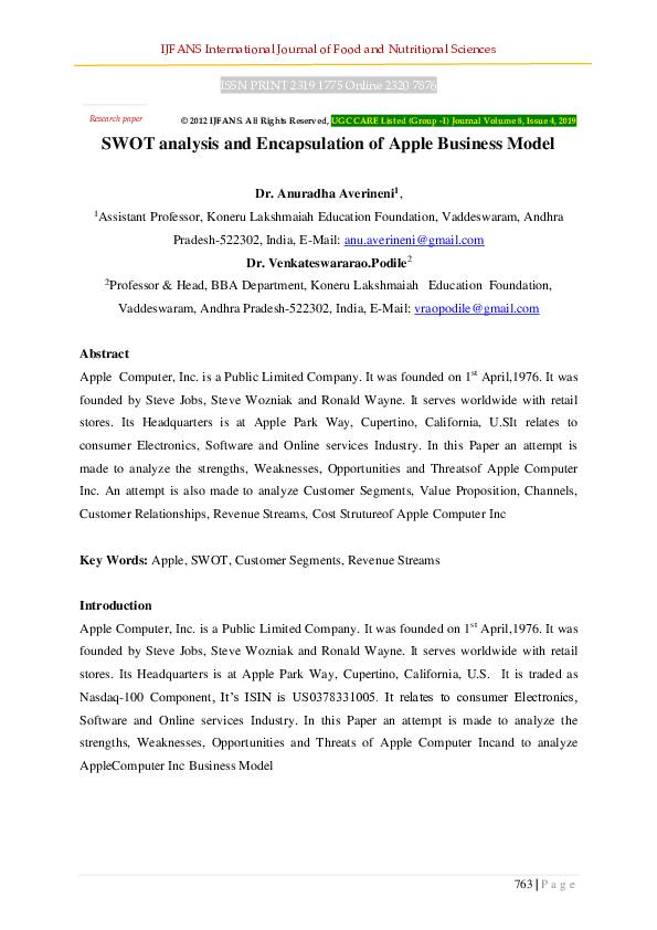 (PDF) SWOT analysis and Encapsulation of Apple Business Model