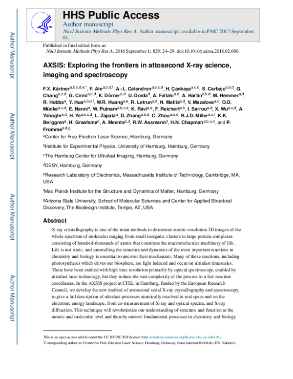 (PDF) AXSIS: Exploring the frontiers in attosecond X-ray science, imaging and spectroscopy