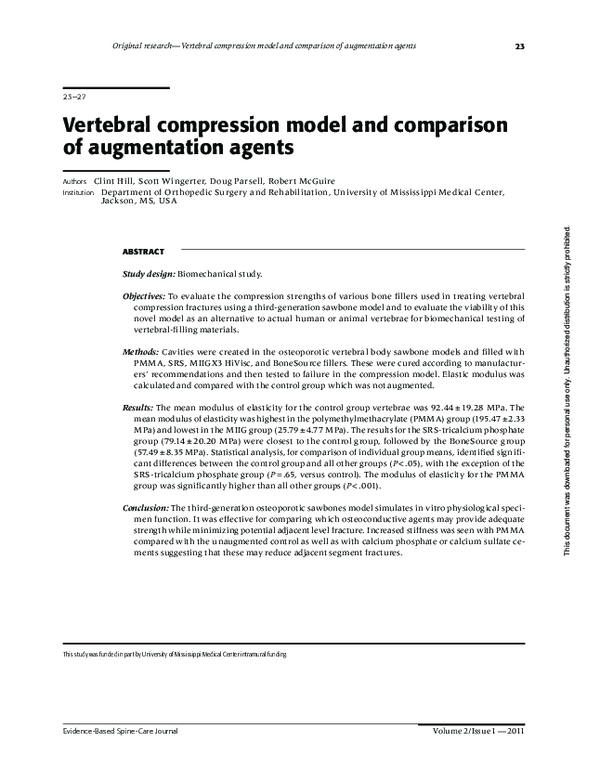 (PDF) Vertebral compression model and comparison of augmentation agents