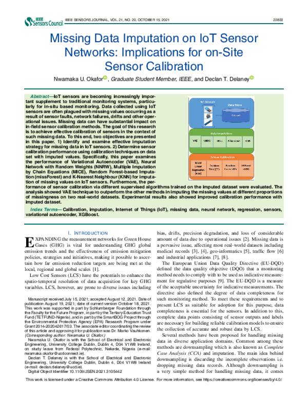 (PDF) Missing Data Imputation on IoT Sensor Networks: Implications for on-site Sensor Calibration