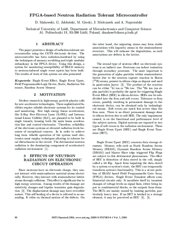 (PDF) FPGA-based Neutron Radiation Tolerant Microcontroller (PDF) FPGA-based Neutron Radiation Tolerant Microcontroller