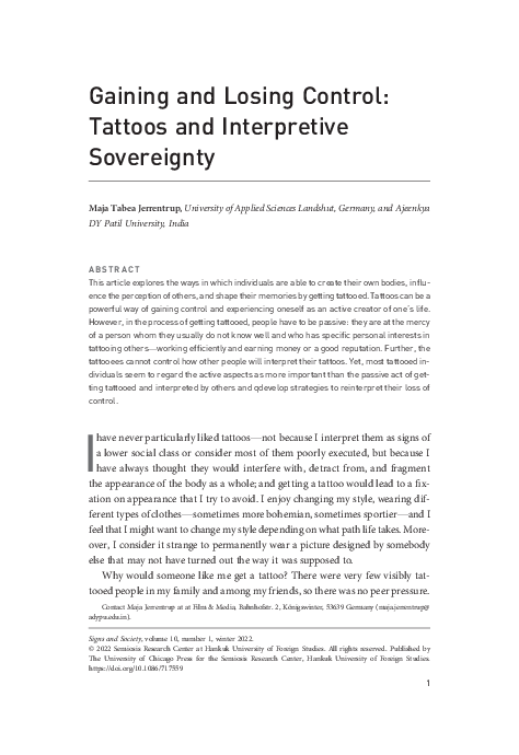 (PDF) Gaining and Losing Control: Tattoos and Interpretive Sovereignty