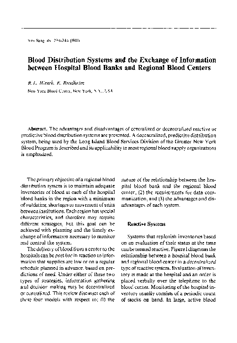 (PDF) Blood Distribution Systems and the Exchange of Information ...
