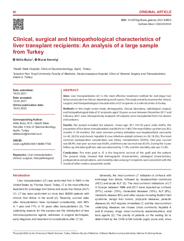 (PDF) Clinical, surgical and histopathological characteristics of liver transplant recipients ...