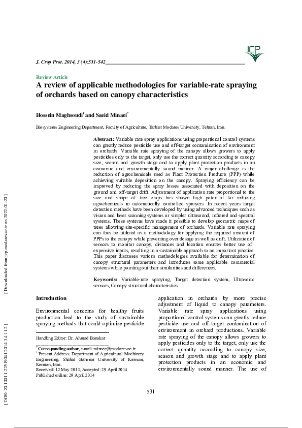 Pdf A Review Of Applicable Methodologies For Variable Rate Spraying Of Orchards Based On