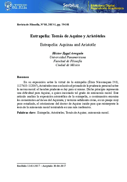 (PDF) Eutrapelia: Tomás de Aquino y Aristóteles