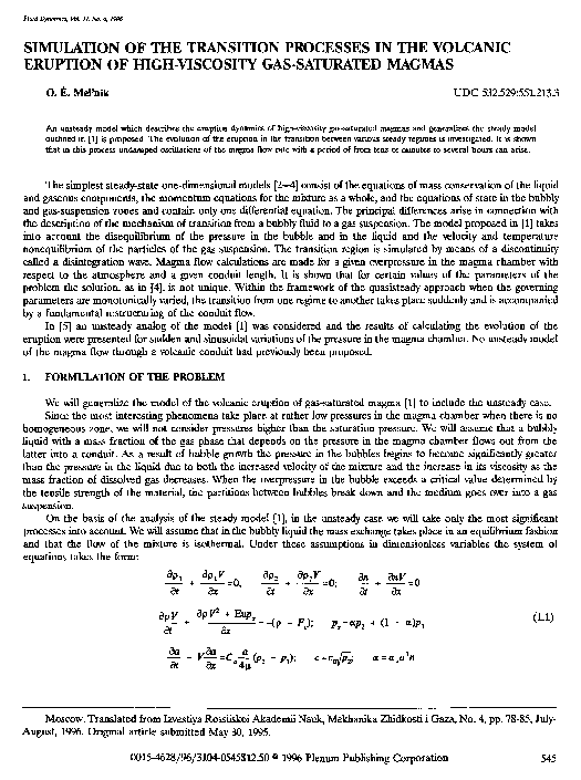 (PDF) Simulation of the transition processes in the volcanic eruption ...