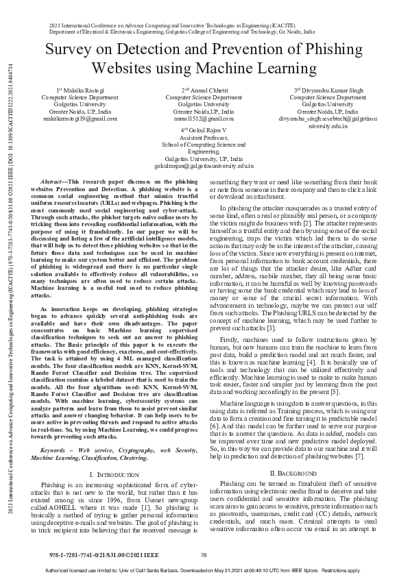 (PDF) Survey on Detection and Prevention of Phishing Websites using ...