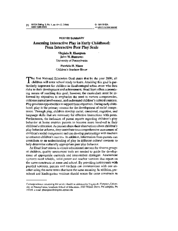 (PDF) Assessing Interactive Play in Early Childhood: Penn Interactive ...