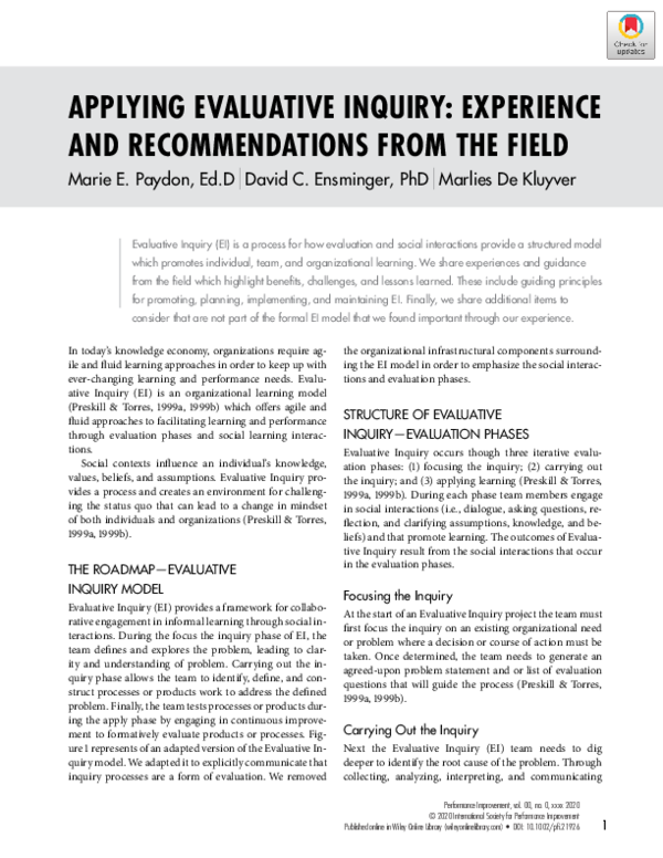 (PDF) Applying Evaluative Inquiry: Experience and Recommendations from ...