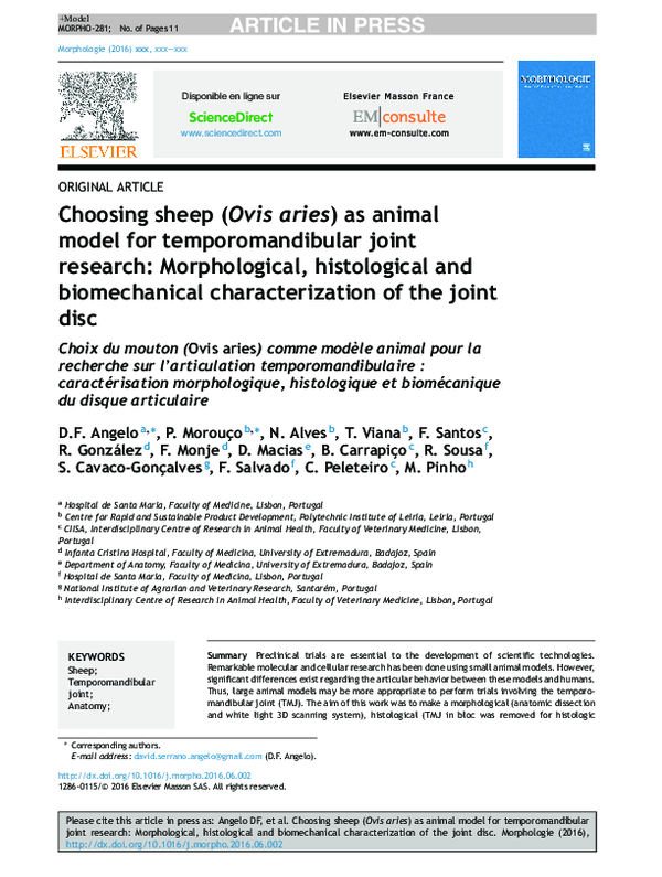 (PDF) Choosing sheep (Ovis aries) as animal model for temporomandibular joint research ...