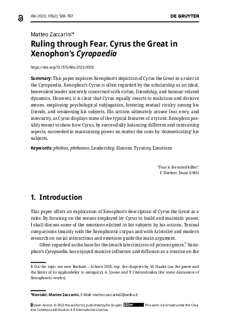 (PDF) Ruling through Fear. Cyrus the Great in Xenophon’s Cyropaedia