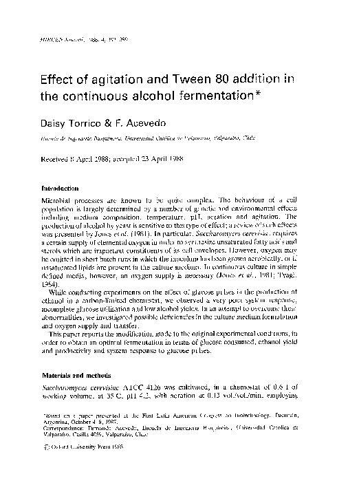 (PDF) Effect of agitation and Tween 80 addition in the continuous ...