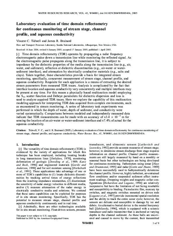 (PDF) Laboratory evaluation of time domain reflectometry for continuous ...