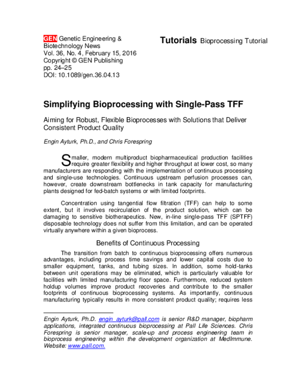 (PDF) Simplifying Bioprocessing with Single-Pass TFF