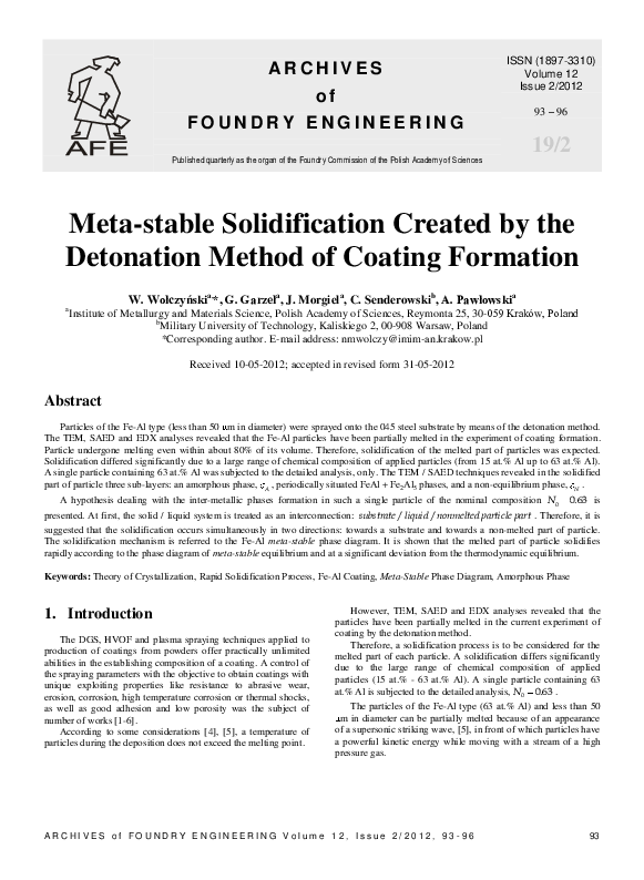 (PDF) Meta-stable Solidification Created by the Detonation Method of ...