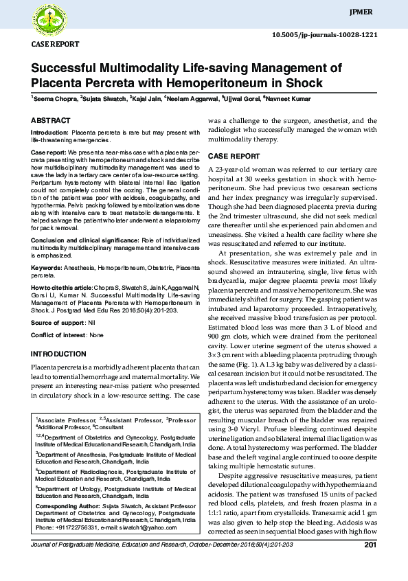 (PDF) Successful Multimodality Life-saving Management of Placenta ...