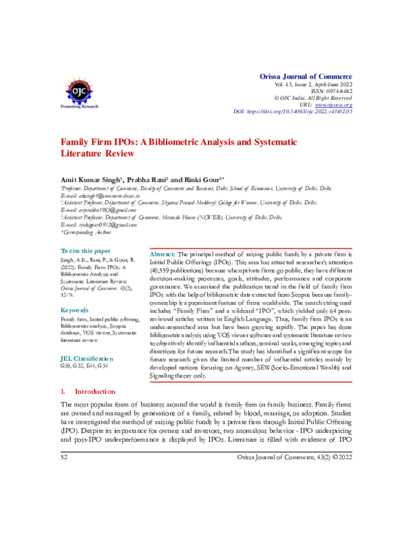 (PDF) Family Firm IPOs: A Bibliometric Analysis and Systematic Literature Review