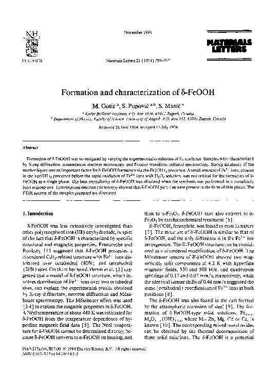 (PDF) Formation and characterization of δ-FeOOH