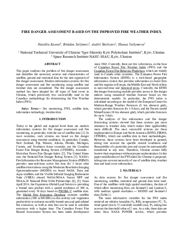 (PDF) Fire Danger Assessment via Improved FWI