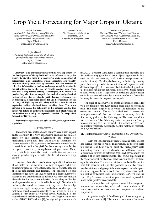(PDF) Crop Yield Forecasting for Major Crops in Ukraine