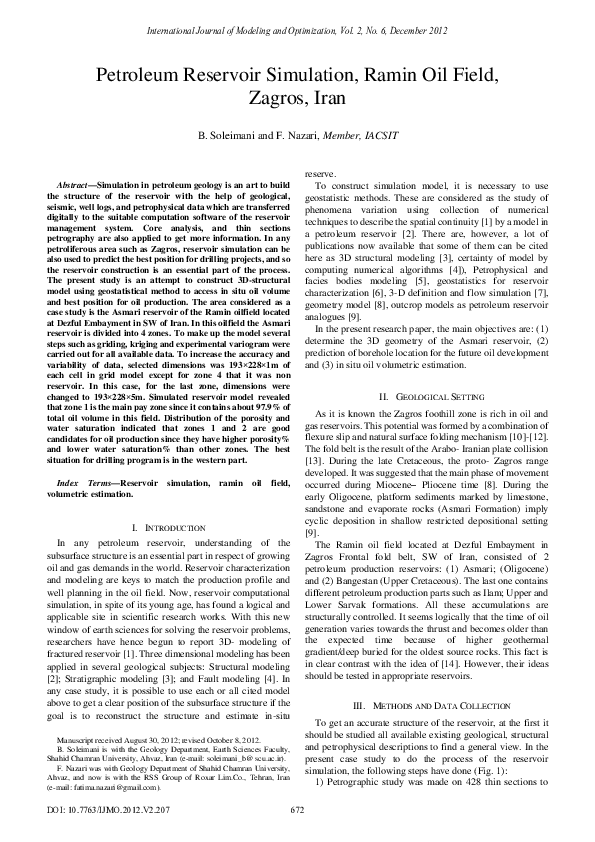 (PDF) Petroleum Reservoir Simulation, Ramin Oil Field,Zagros, Iran
