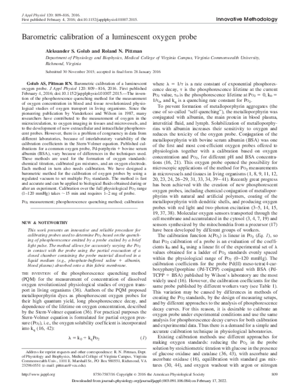 (PDF) Barometric calibration of a luminescent oxygen probe