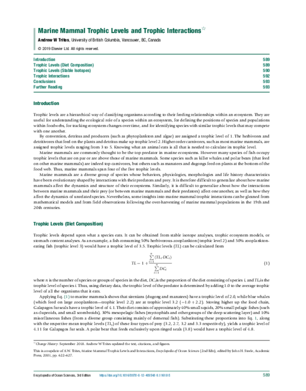 (PDF) Marine Mammal Trophic Levels and Trophic Interactions