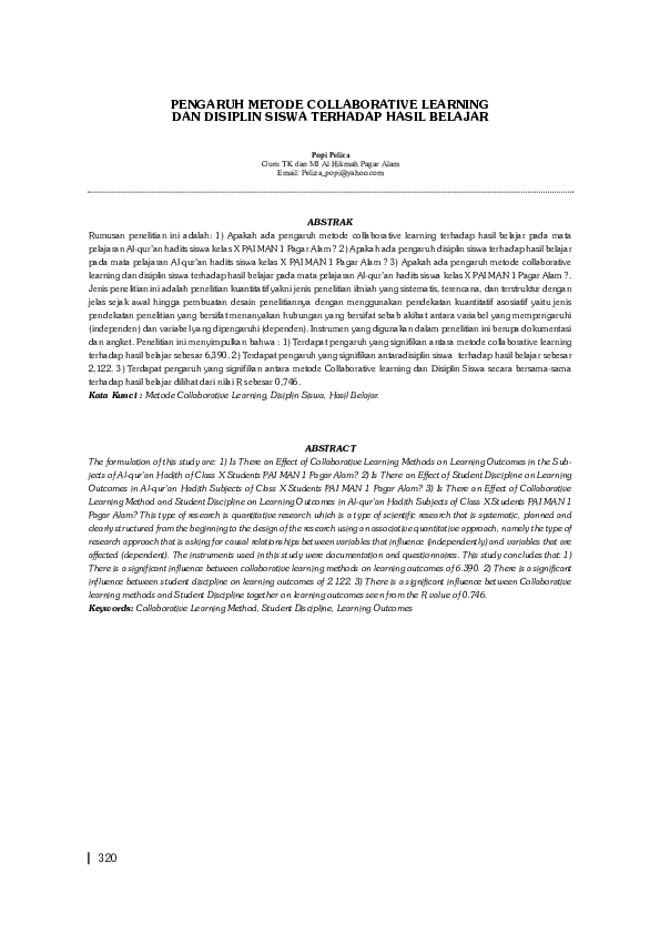 (PDF) PENGARUH METODE COLLABORATIVE LEARNING DAN DISIPLIN SISWA ...