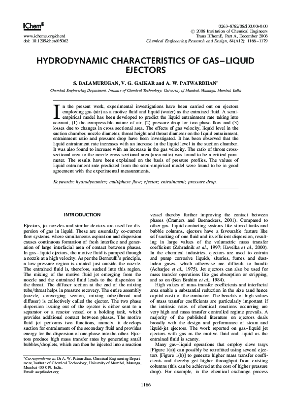 (PDF) Hydrodynamic Characteristics of Gas–Liquid Ejectors