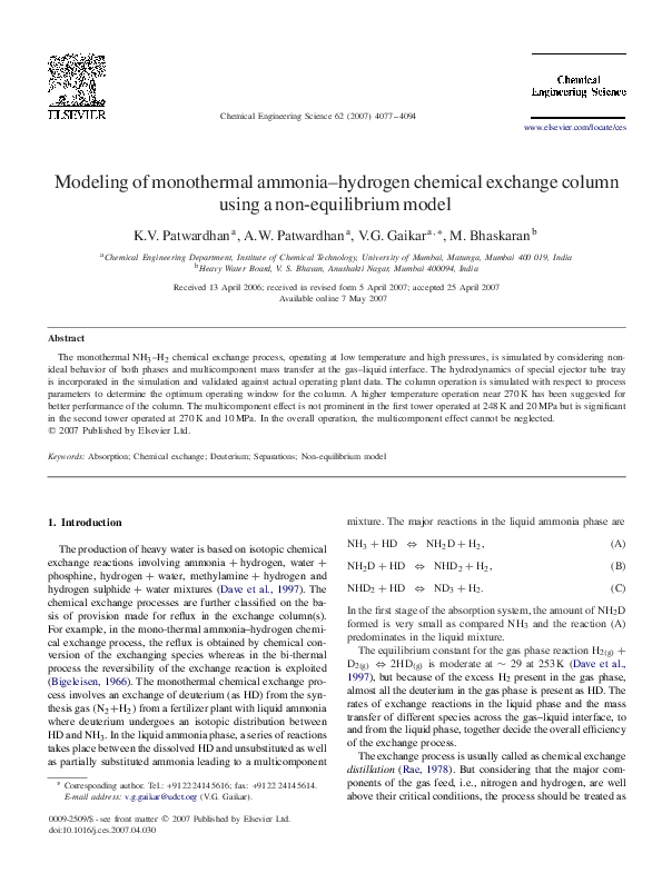 (PDF) Modeling of monothermal ammonia–hydrogen chemical exchange column ...