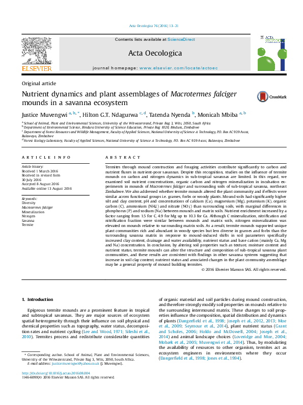 (PDF) Nutrient dynamics and plant assemblages of Macrotermes falciger ...