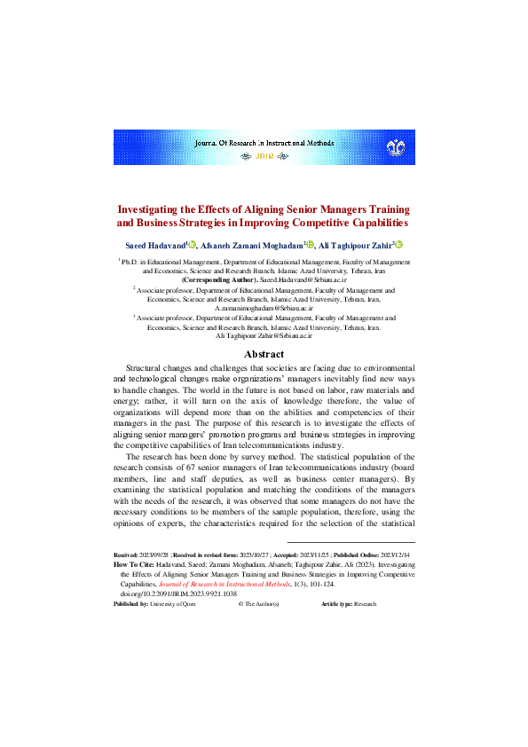 (PDF) Investigating the Effects of Aligning Senior Managers Training ...