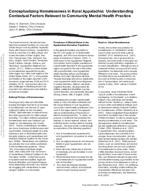 (PDF) Conceptualizing homelessness in rural Appalachia: Understanding ...