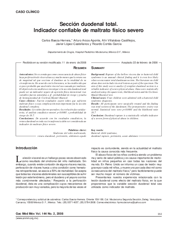 (PDF) Sección duodenal total. Indicador confiable de maltrato físico severo
