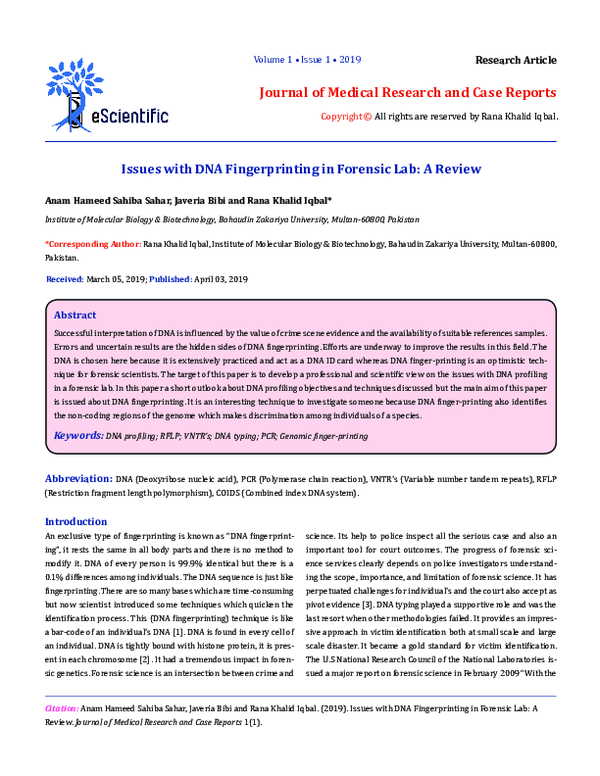 (PDF) Issues with DNA Fingerprinting in Forensic Lab: A Review