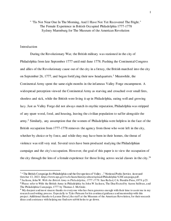 (PDF) The Female Experience in British Occupied Philadelphia 1777-1778