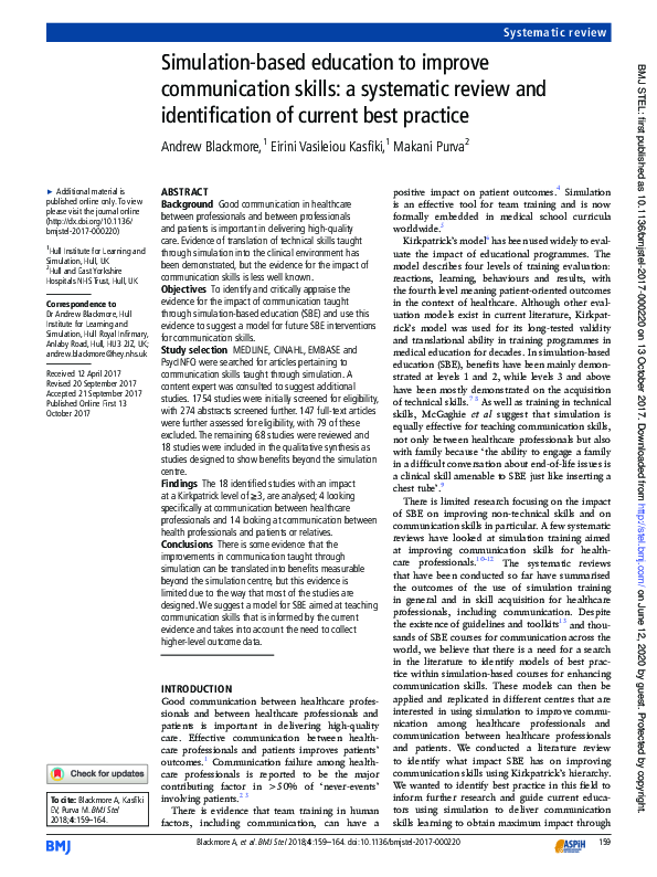 (PDF) Simulation-based education to improve communication skills: a ...