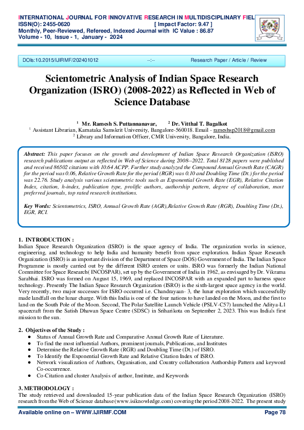 (PDF) Scientometric Analysis of Indian Space Research Organization ...