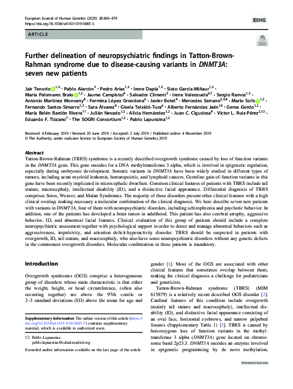(PDF) Further delineation of neuropsychiatric findings in Tatton-Brown ...