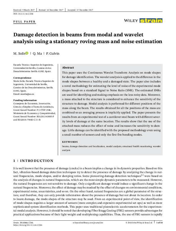 (PDF) Damage detection in beams from modal and wavelet analysis using a stationary roving mass ...